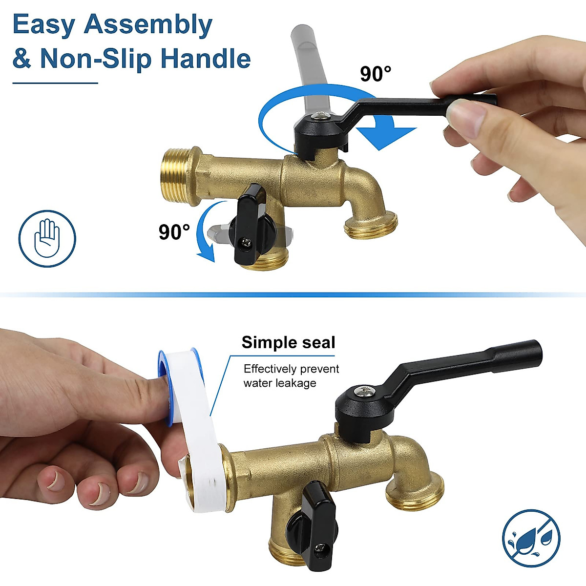Outdoor Double Taps Water Faucet, Wall Mounted Garden Two 3/4 inch Brass Ball Valves Water Tap Splitter, Frost-Proof Outside Spigot Replacement with 2 Outlets for Home, Balcony, Hose Connector