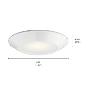 Kichler Horizon LED Downlight in White, 6.4" Flush Mount Interior Dimmable Light, 3000K, Wet Rated Integrated LED, (6.4" W x 1.3" H), 43873WHLED30, White