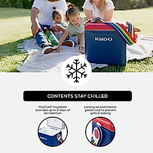 Igloo 11 Quart Tag-Along-Too Tailgating Cooler w/ 2-Day Ice Retention, Navy w/Rainbow Strap, 25 Qt