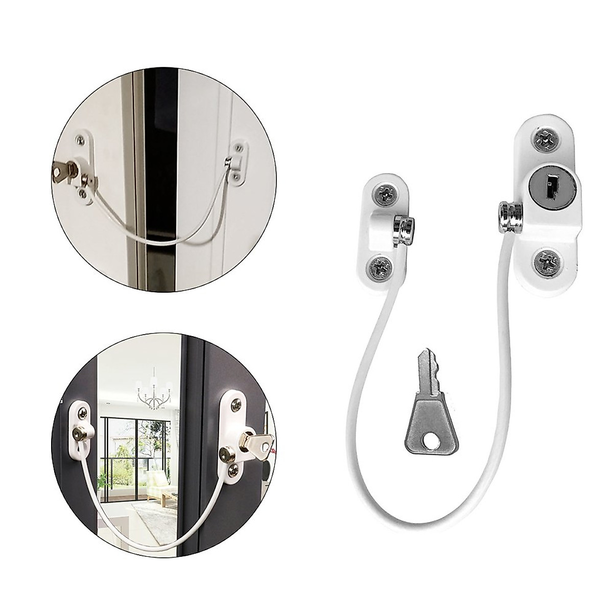 GOSONO Child Safety Locks Window Door Cable Ventilator Kid Lock Baby Security Locking Keyed Opening Restrictor For Baby Protection Prevent Children Falling Window Lock (2PC White)