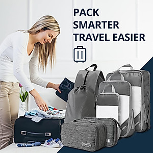 NICOSHOW 7 Set Compression Packing Cubes for Travel - Compressible, Lightweight, and Space-Saving Packing Cubes, Travel Essentials for Women, Grey