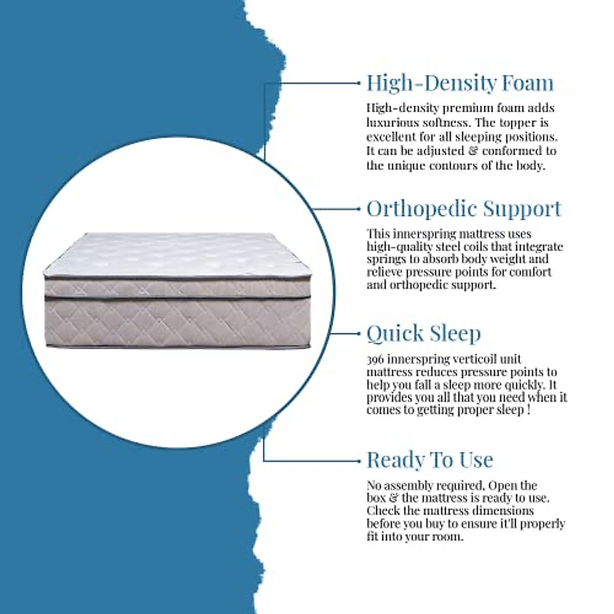 Greaton 13" Extra Plush Bed Mattress, Comfortable Supportive Eurotop Foam Encased Mattresses for Better Body Posture and Positioning, Relieves Pain and Aches, Twin