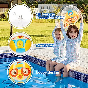 ARAKHAN Winnie Connie 16 Inch Clear Inflatable Beach Ball for Kids - Loopy Cartoon Character Pororo Style - Beachball for Swimming Pool Party Favors and Children Toy for Water Play