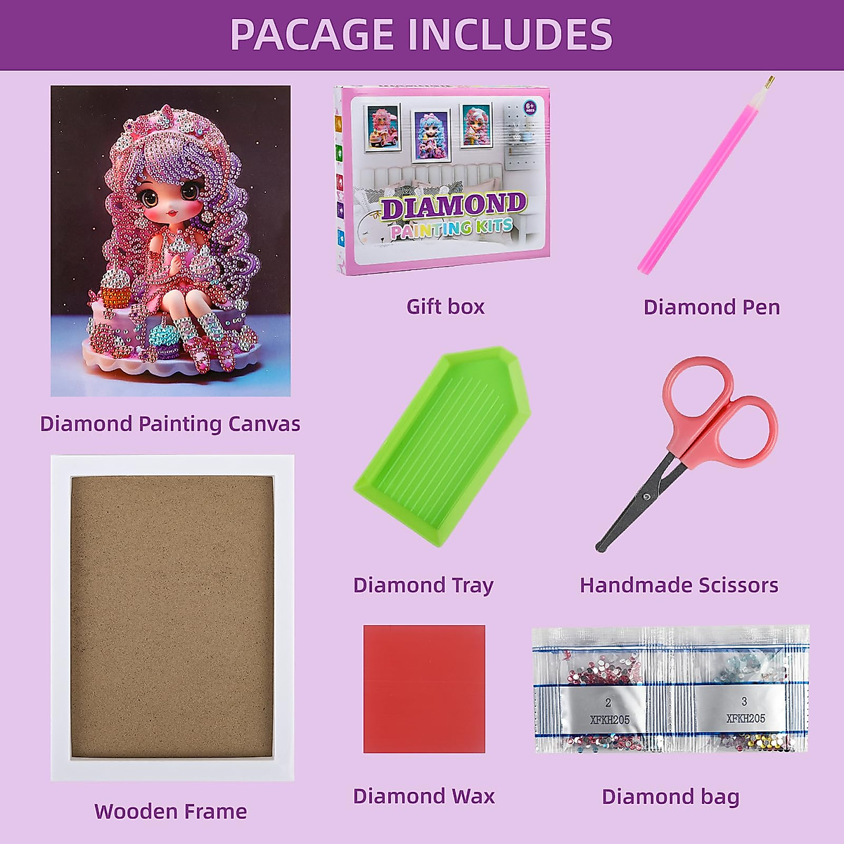 PracticeJQDEN 5D Diamond Painting Kits, Gem Art for Kids DIY Paint-by-Number Kits with Frame Arts and Crafts Dots Kits for Kids, Home Wall Decor (6.8 * 8.8 inch)