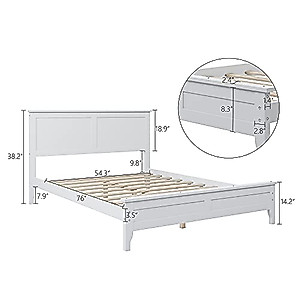 Tensun Full Size Modern Solid Wood Platform Bed Frame with Headboard for Kids Adults,Wood Slats Support,No Box Spring Needed,White