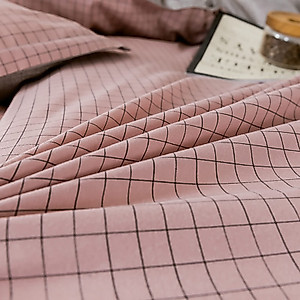 JORMEY Duvet Cover Full Size-Super Soft Duvet Cover,Soft Beige Grid Bedspread Cover Set,3 Pieces Full Size Bedding Set with Zipper Closure and 2 Pillow Shams