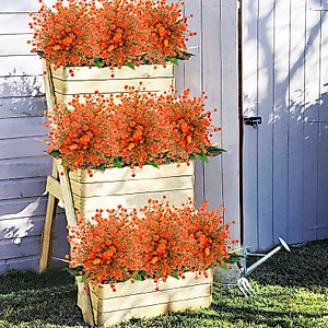 Uieke 6 Bundles Artificial Fall Flowers UV Resistant No Fade Faux Autumn Plants Fake Indoor Outdoor Greenery for Garden Wedding Party Home Sidewalk Trim Outside Hanging Planter Décor Autumn Orange