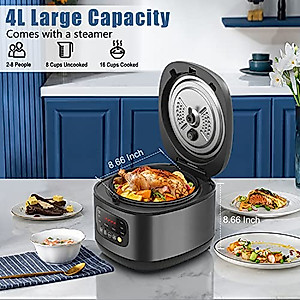 Topwit Rice Cooker 8 Cups Uncooked, 4.2Qt Non-Stick Rice Maker with Food Steamer, 8 in 1 Smart Control Rice Cooker with 24H Delay Start & Keep Warm Function, Slow Cooker for Soup, Stew, Grain, Oatmeal