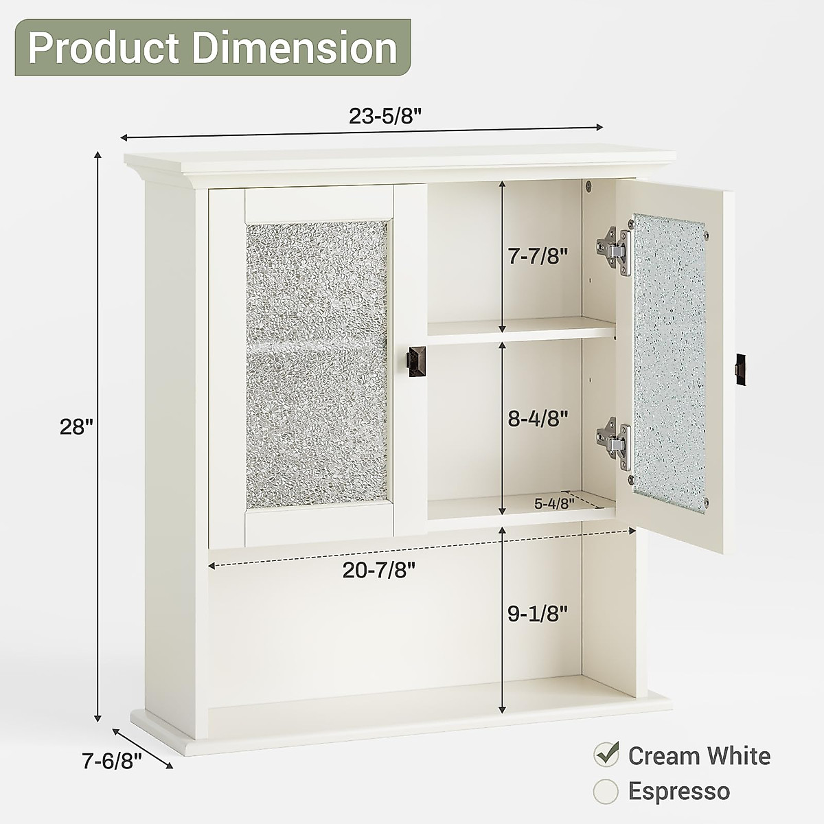 MXARLTR Wall Mount Bathroom Storage Cabinet, Medicine Cabinet with Tempered Glass Door and Buffering Hinge Over Toilet Storage Cabinet Wall Mounted Organizer Above Toilet Storage Cabinet (Cream White)
