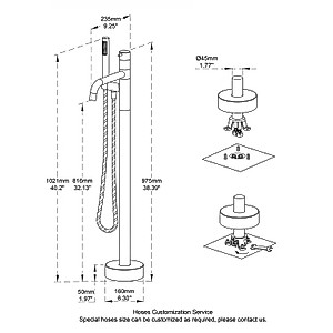 Qinkell Freestanding Bathtub Faucet Tub Filler Brushed Gold Floor Mount Brass Single Handle Bathroom Faucets with Hand Shower