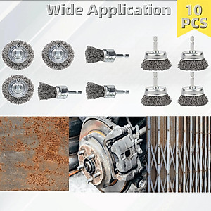 10 Pack Wire Brush for Drill, Carbon Steel Wire Wheel Brush, Cup Brush, Pen Brush Set with 1/4-Inch Hex Shank for for Cleaning Rust, Stripping and Abrasive