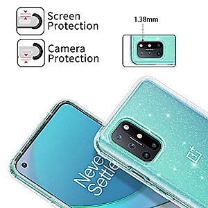 Lamcase for OnePlus 8T/OnePlus 8T+ 5G Case (2020), Crystal Clear Bling Sparkly Glitter Shiny Soft Flexible TPU Slim Fit Drop Protection Rugged Shockproof Cover Case for OnePlus 8T 2020, Clear Glitter