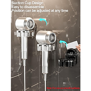 Hair Dryer Holder, New Suction Cup Rotating Hair Dryer Rack Universal Adhesive Hair Dryer Holder Stand Wall Mounted for Bathroom (Silver)