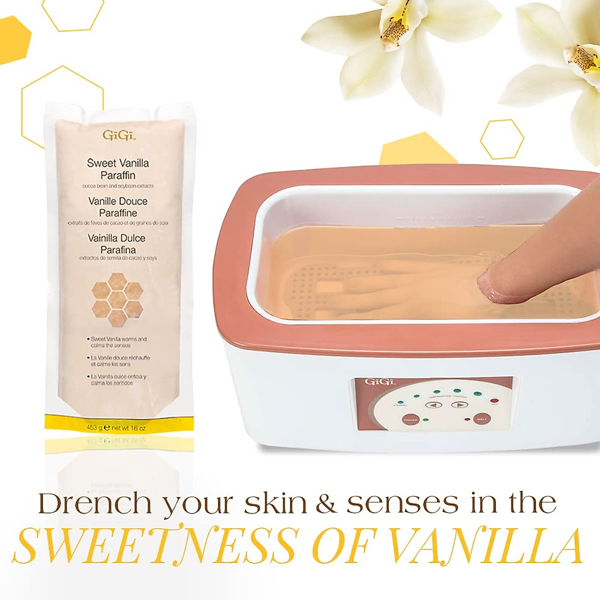 GiGi Paraffin Wax, Sweet Vanilla Paraffin Bath Wax With Spa Quality Finish, with Cocoa Bean and Soybean Extracts, 16 Oz.