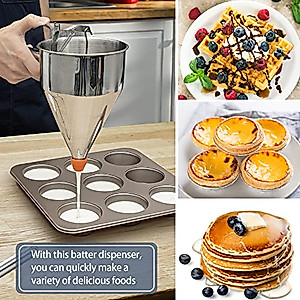 MyLifeUNIT Pancake Batter Dispenser, Multi-Caliber Stainless Steel Funnel Cake Dispenser with Stand Great for Pancakes, Cupcakes or Any Baked Goods