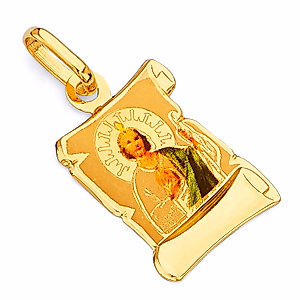 14k Yellow Gold Religious Saint Jude Enamel Picture Charm Pendant