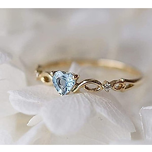 Koguxuix 14k Gold Sea Blue Topaz Love Heart CZ Crystal Diamond Ring Women Anniversary Engagement Wedding Gemstone Ring (8)