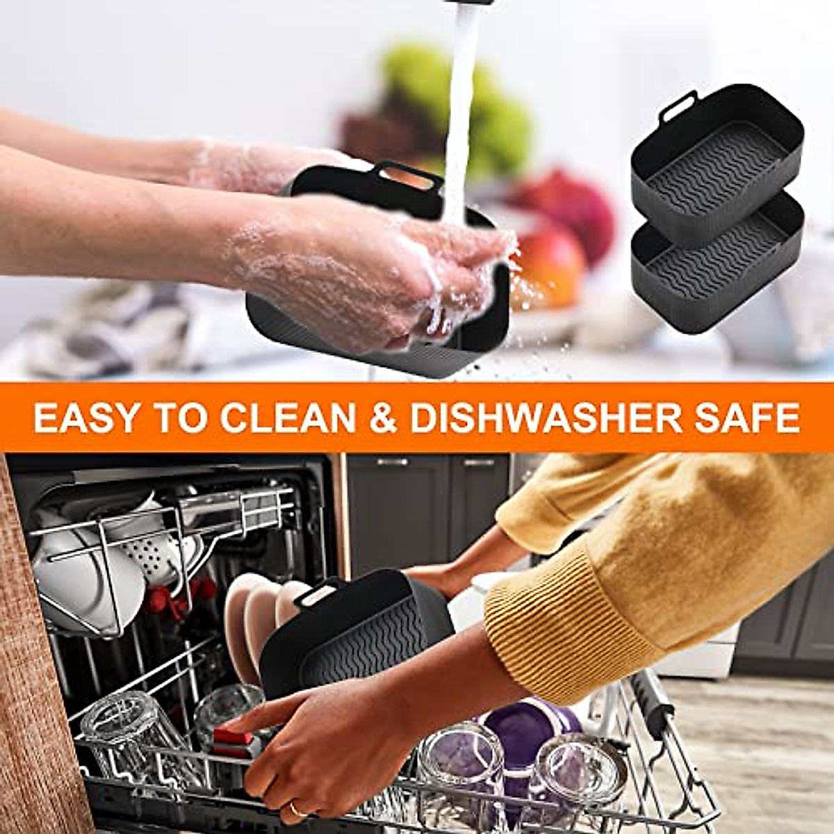 Silicone Air Fryer Liners for Ninja Dual Air Fryer, Reusable Air Fryer Silicone Liner for Ninja Air Fryer Accessories, Air Fryer Basket Airfryer Liners for Ninja Dual Foodi DZ201/DZ401 (black x 2)