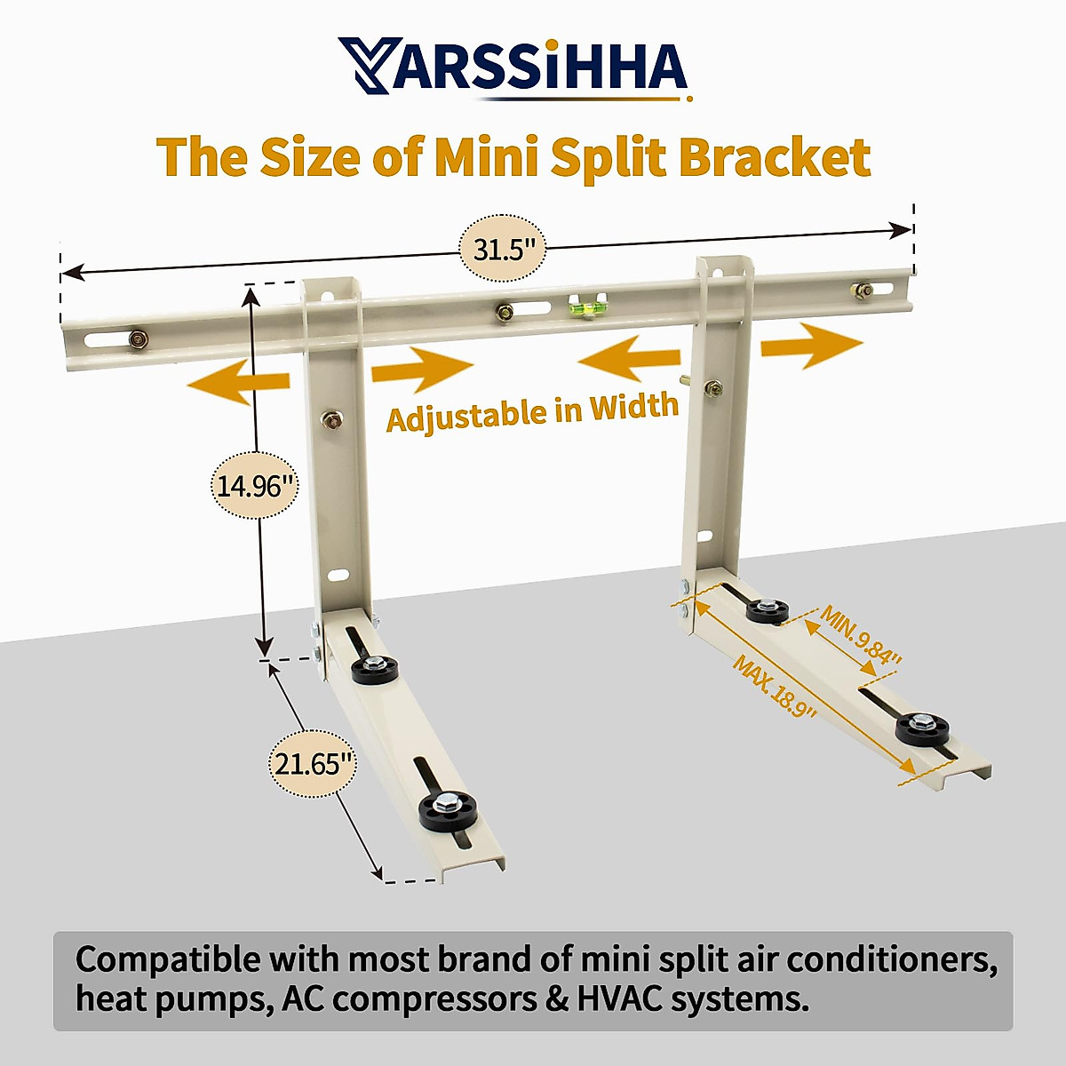Yarssihha Mini Split Wall Mounting Bracket for Universal 7000-36000 BTU Ductless Air Conditioners Heat Pumps, Outdoor Heavy Duty Adjustable Wall Mount AC Bracket, Max Load: 400LBS