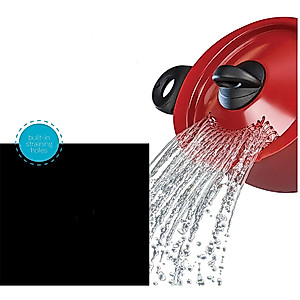 Bialetti Oval Aluminum 5.5 Quart Pasta Pot with Strainer Lid, Nonstick, Red, 5.5 Quarts