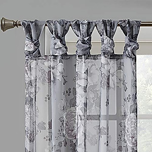 Madison Park Simone Floral Design Sheer Single Window Curtain Voile Privacy Drape for Bedroom, Livingroom, 50" x 84", Grey (MP40-6614)
