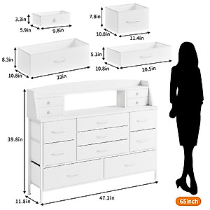 Fixwal White Dresser for Bedroom with 13 Drawers, Fabric Chest of Drawers with PU Finish for Kids, Girls, Adults, Nursery, Living Room, Closet, Entryway, Hallway (No LED Lights)