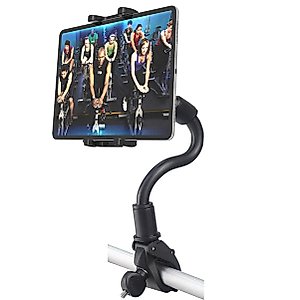 Cuxwill Tablet Holder Spin Bike Mount for 4-13" iPad Phone, 360° Gooseneck Stand for Treadmill Stationary Exercise Bicycle, Indoor Cycling Clamp for iPad Pro Air Mini, Galaxy Z Fold, Fire HD, iPhone