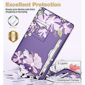 SURITCH for Samsung Galaxy Tab S7 FE Case for Tablet S7+ Plus, S8+ Plus, Built-in Screen Protector & S Pen Holder Full Body Shockproof Protective Cover with Foldable Kickstand, Purple Cosmos