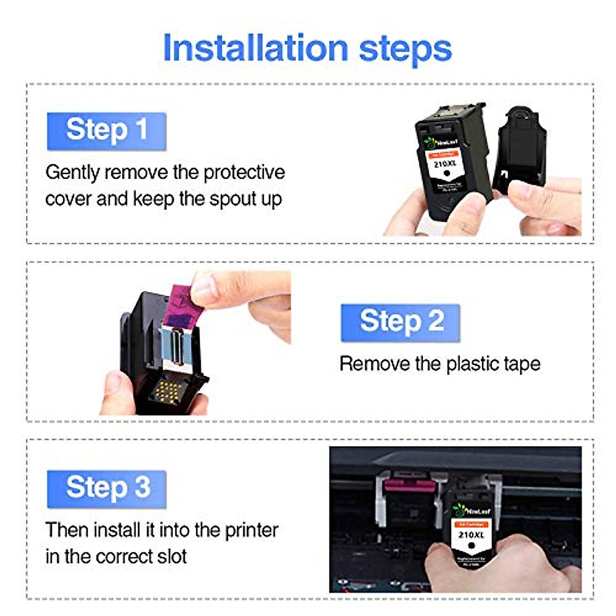 NineLeaf Remanufactured High Yield Ink Cartridge Compatible for Canon PG-210XL PG-210 XL PIXMA iP2700 MX320 MP495 IP2702 MP230 MP240 MP250 MP280 (401 Pages, Ink Level Indicator) (Black,1 Pack)