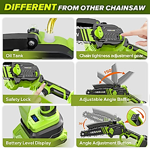 Veraan Mini Chainsaw 6 Inch Cordless, 1100W Electric Cordless Chainsaw with Automatic Oiler and 2 Battery, 21V Handheld Battery Powered Small Chainsaw for Branch Wood Cutting Tree Pruning Shears