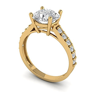 2.18 Ct Round Cut Clear Simulated Diamond 14K Yellow Gold Solitaire with Accents Engagement Anniversary Ring Size 6.5