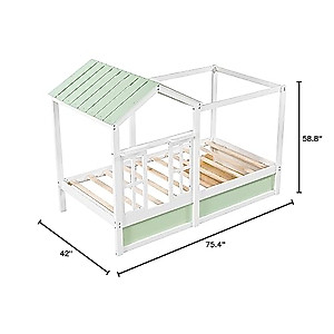 Merax Kid Wood House Bed with Roof, Window and Drawer, Wood Platform Bed for Boys Girls,No Box Spring Needed,Easy Assemble (Twin,Green)