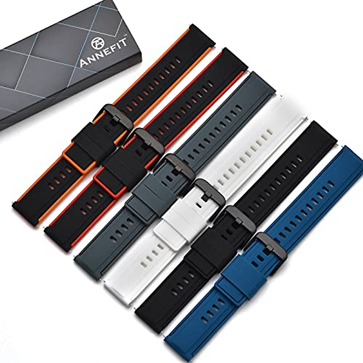 ANNEFIT Men's Silicone Watch Bands 20mm, Quick Release Soft Rubber Replacement Strap with Black Buckle (Blue)