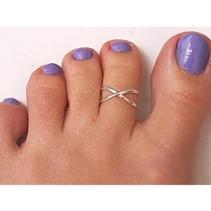 Handmade Silver Criss-Cross X Adjustable Toe Ring, 925 Sterling Silver, Elegant Dainty Open Toe, Pinky or Knuckle Rings for Women, By MiYa Jewelry Creations