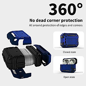 ZenRich Airpods Pro Case, zenrich Full-Body Hard Shell Protective Rugged Charging Cover Case with Keychain for AirPod Pro 2019, Front LED Visible,Blue