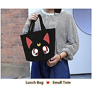 Kerr's Choice Small Tote Luna Bag Black Cat Animie Moon Lunch Bag Kawaii Lunch Bag Cute Black Kitty Bag