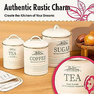noonberry Kitchen Canisters for Countertop - Set of 3 - Airtight Coffee Tea Sugar Container Set - Country Rustic Farmhouse Canisters Sets for the Kitchen
