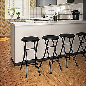 COSCO 24" Vinyl Padded Folding Stool, Multipurpose, for Small Spaces, Double Braced, 4-Pack, Black