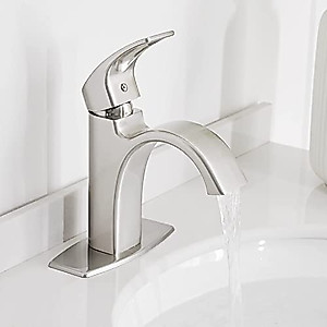 Hoimpro Waterfall Brushed Nickel Single Hole Bathroom Faucet, Single Handle Bathroom Vanity Sink Faucet, Rv Vanity Faucet, Brushed Nickel (1 or 3 Hole)