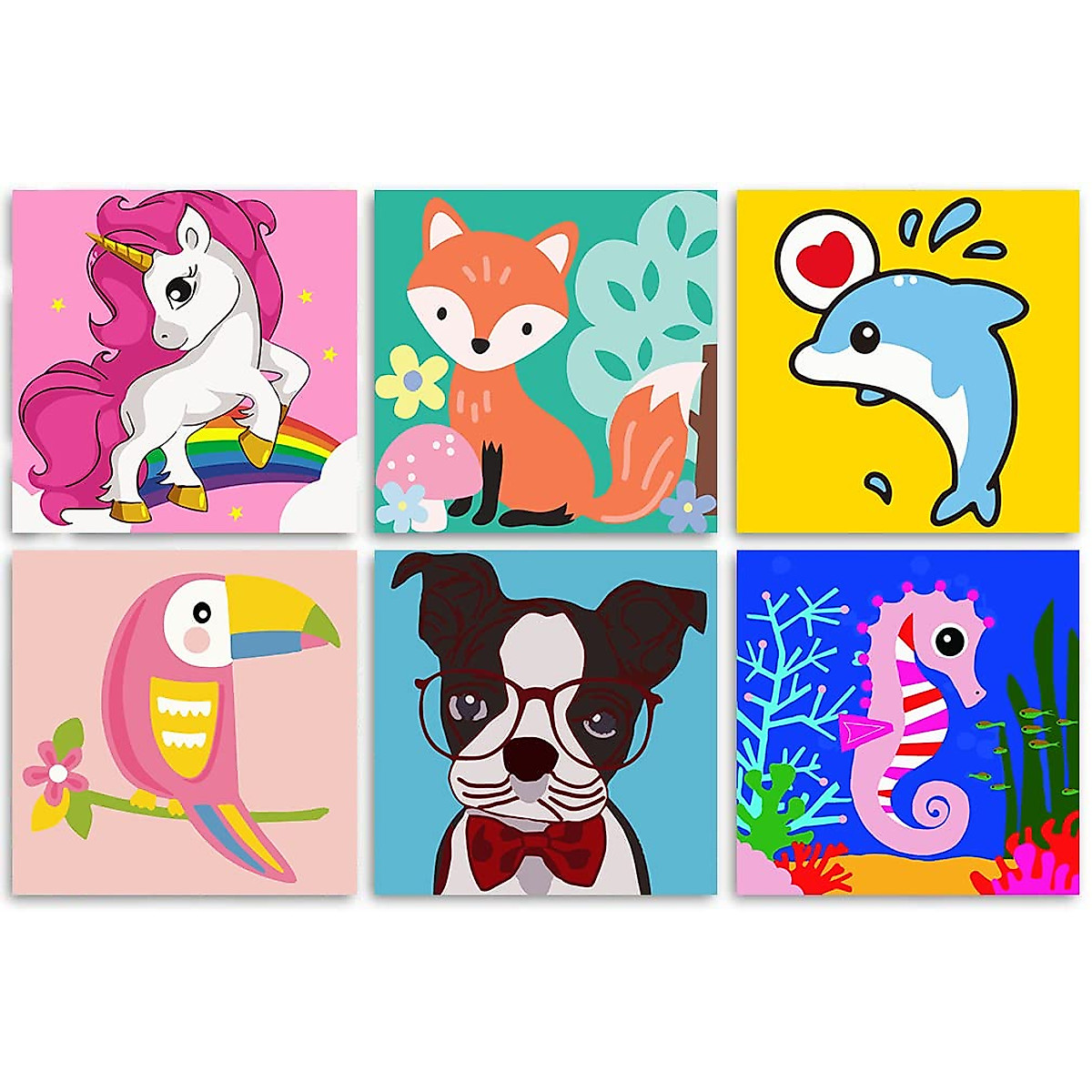 AOSGEDY 6 Pack Cartoon Paint by Numbers Kits Beginner DIY Paint by Numbers for Kids Ages 8-12 Acrylic Oil Painting Kits Paint by Number for Home Wall Decor 8X8inch