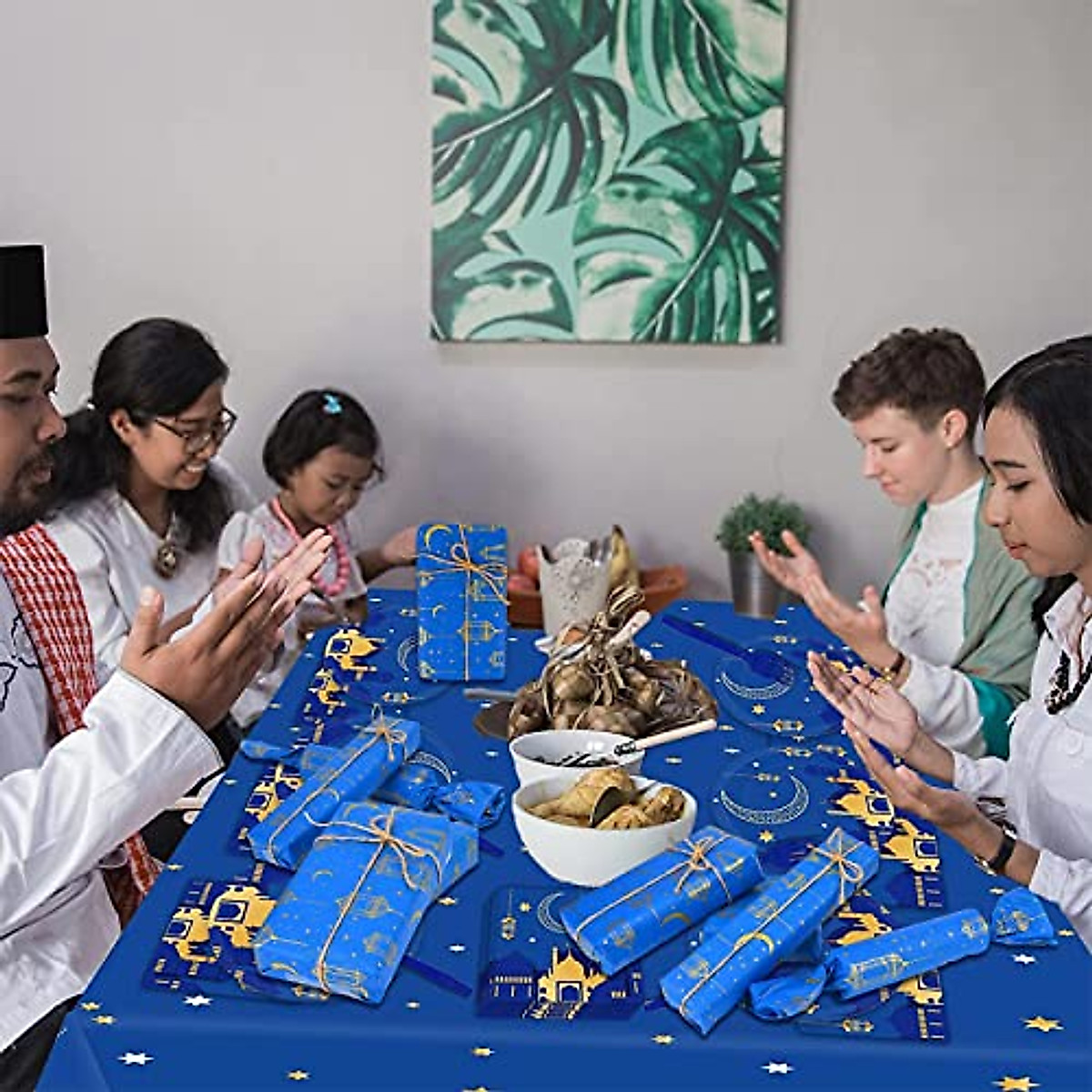 Bolsome 100 Sheets 20 * 14 Inches Eid Mubarak Tissue Wrapping Paper Blue and Gold Tissue Paper for Gift Bags for Ramadan Eid Al-fitr Gift Wrapping and DIY Crafts