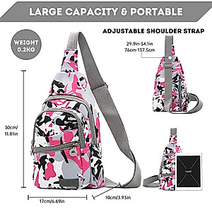 Long Keeper Sling Chest Bag - Women Men Waterproof Crossbody Backpack Traveling Running Hiking Shoulder Daypack Bag (Color(Pink White Grey))