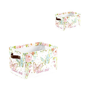 Floral Butterfly Pink Personalized Storage Bins Custom Baskets Cubes Organizer With Handle for Home Nursery Supplies Clothes Toy 1 Pack