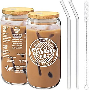 41st Birthday Gifts For Women - Vintage 1983 Soda Can Glass 20oz w/ Bamboo Lid & Glass Straw Set - Aesthetic 41 Year Old Birthday Gift for Mom, Wife - 41st Birthday Decorations for Women