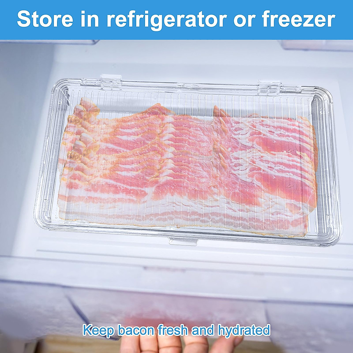 Wensdr Bacon Container with Serving Tong for refrigerator Cheese Storage Container with Lid Large Capacity Plastic Lunch Meat Container