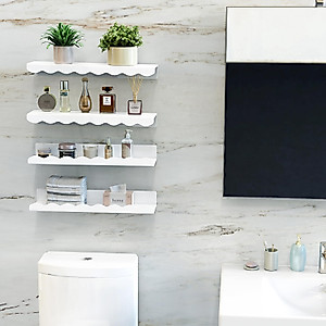 NiHome Wall Mount Acrylic Cloud Wave Floating Shelves 4-Pack, Stylish, Durable & Easy to Install Nursery Bookshelves for Kids, Multi-Purpose Storage & Display Organizer for Kids Room (White)