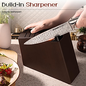 Knife Set, Astercook 15 Pcs Knife Sets for Kitchen with Block, Dishwasher Safe Kitchen Knife Set with Built-in Sharpener, German Stainless Steel Knife Block Set