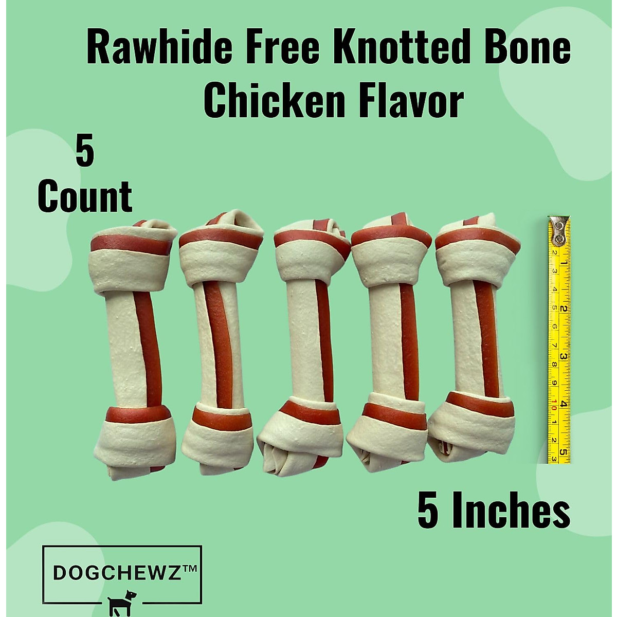 DOGCHEWZ™ Rawhide Free Knotted Bone Dog Chew Treats for Small & Medium Dogs - Size 5 inches (5 Count/Bag) - Chicken Flavored - Gluten Free