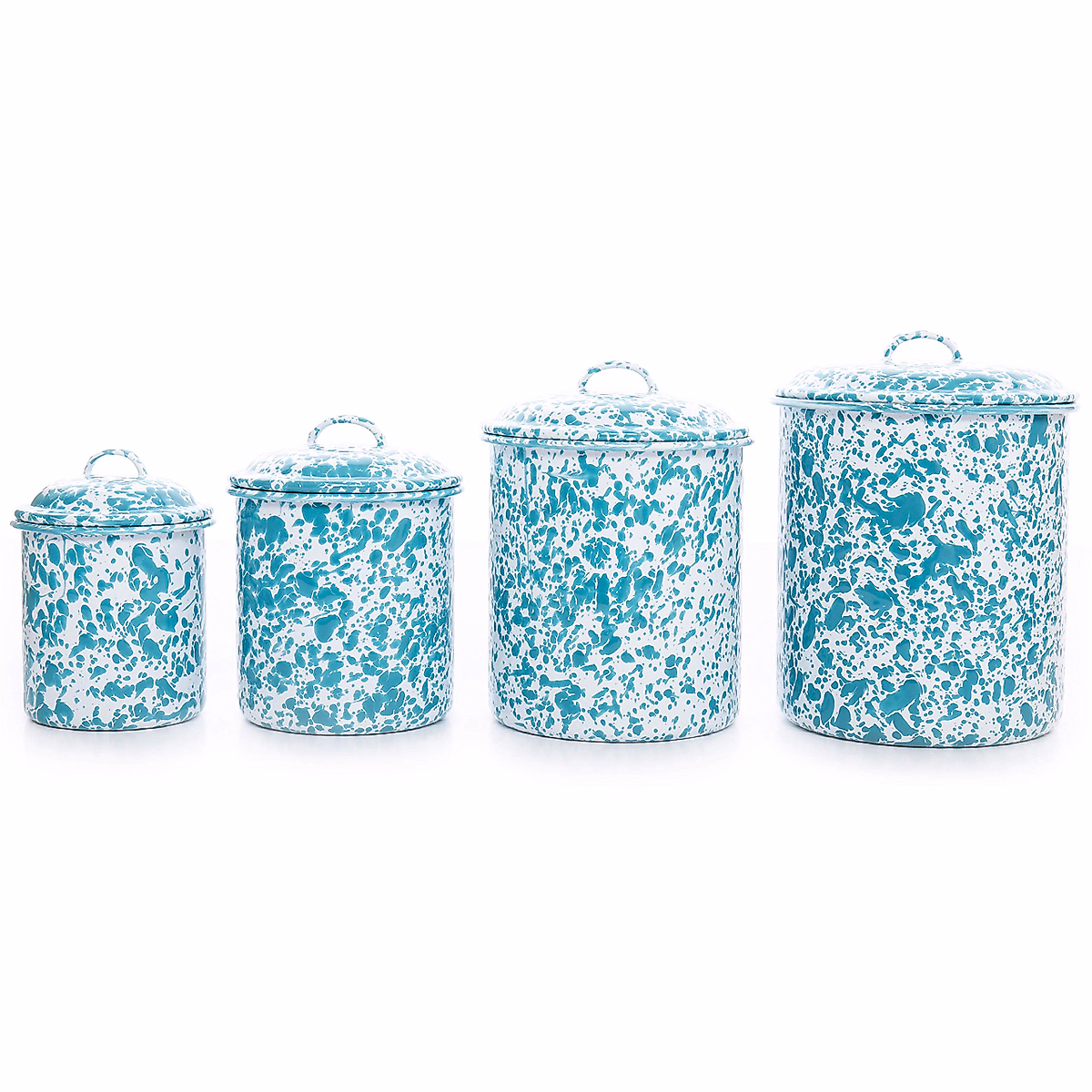 Crow Canyon Home Enamelware Canister Set, 4 piece, Turquoise/White Splatter