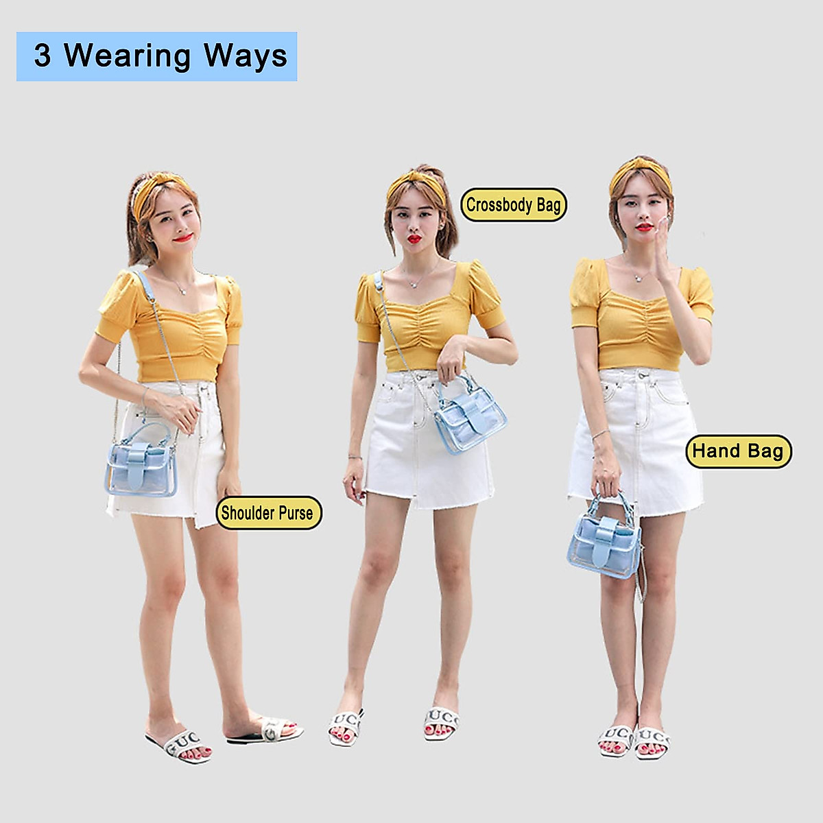 Women Clear Handbag Purse 2 in 1 Chain Shoulder Crossbody Bag Top-handle PVC Transparent Tote Satchel Tote Bag, Green